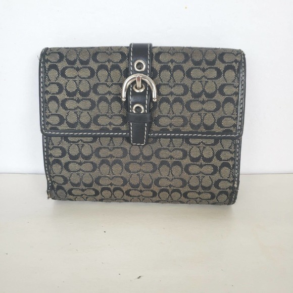 Coach | Bags | Coach Wallet Canvas Leather Signature Mini C Black ...